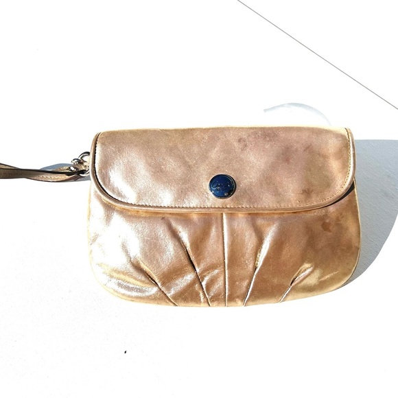 Coach | Bags | Coach Gold Wristlet Clutch Bag Small Authentic | Poshmark